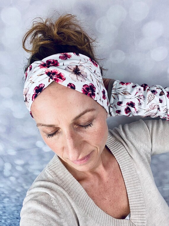 Bandeau ou headband en jersey de coton bio headband headband bandeau turban hairband a motif floral beige Etsy France