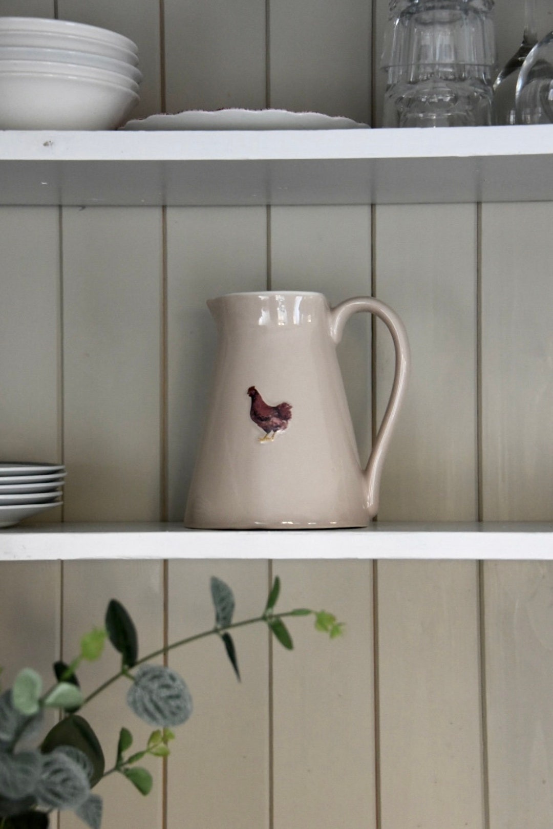 Embossed Hen Jug Country Stoneware Jug Country Kitchen Vase Chicken ...
