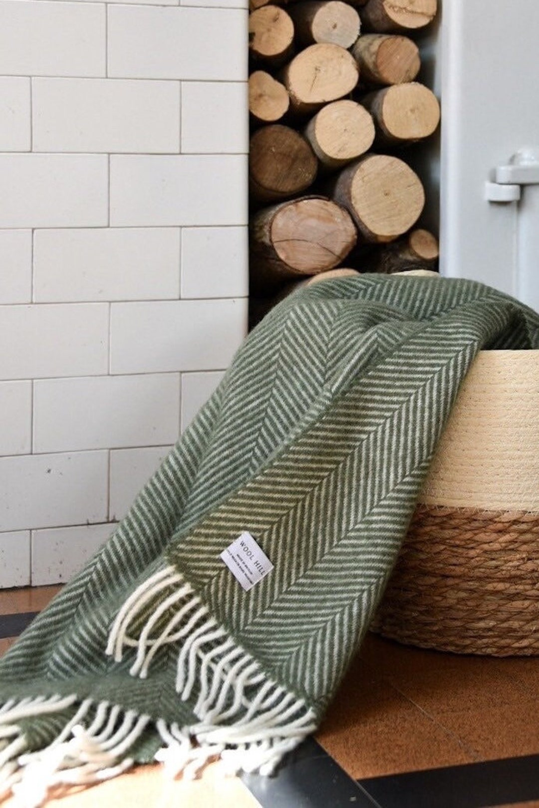 Olive Green Throw Gift Set | Emerald Coast Gift Box Fishbone Pure New ...