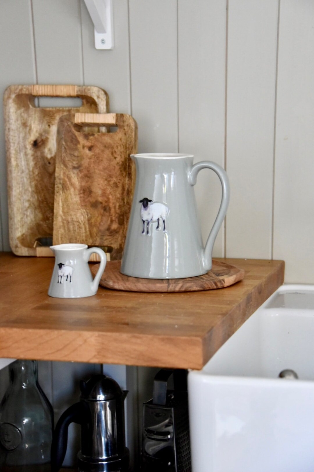 Embossed Sheep Jug Country Kitchen Jug Pitcher Grey Vase Flower Jug ...