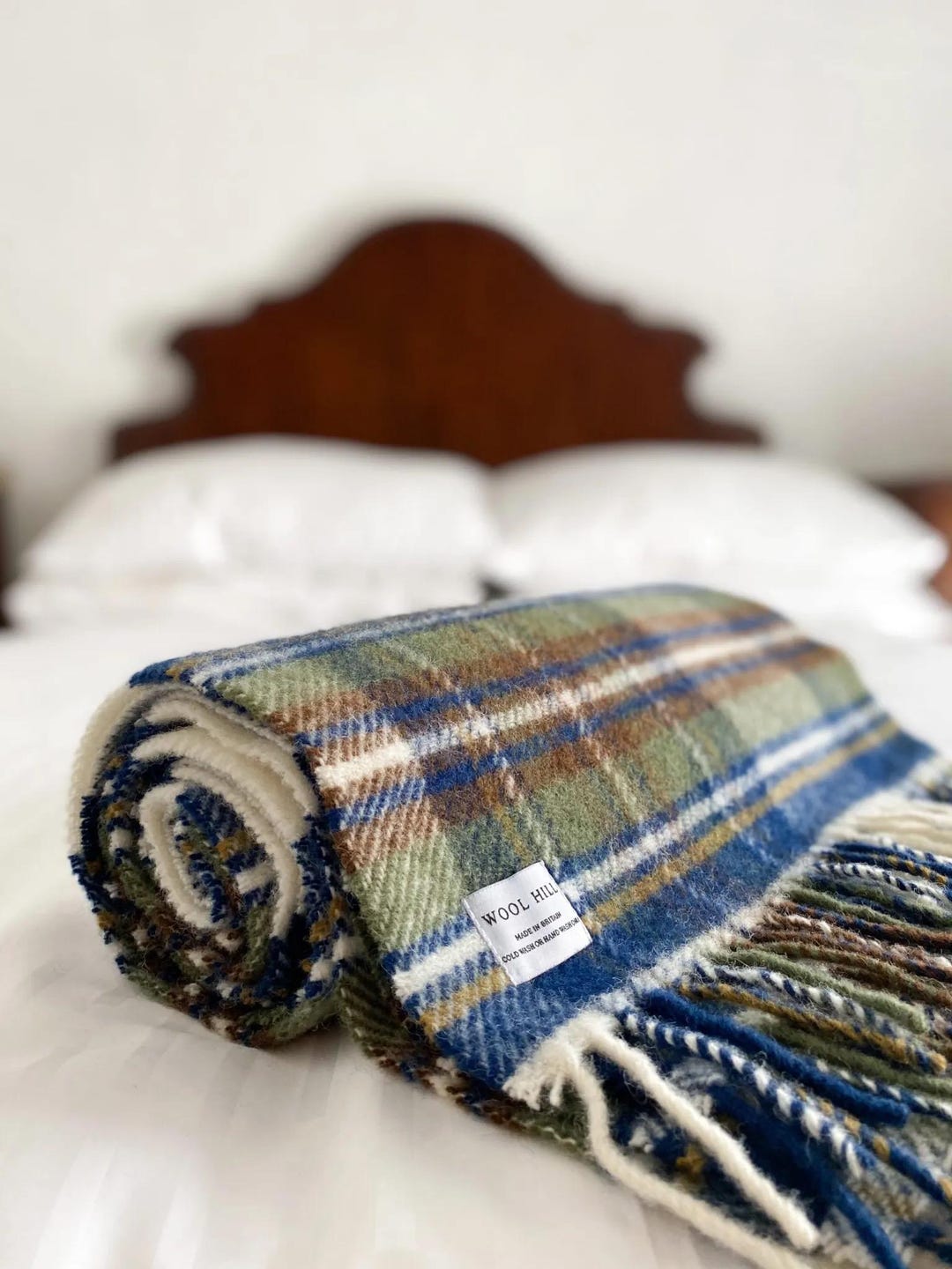 Navy Olive Green Tartan Blanket Pure New Wool Throw British Throw Made ...