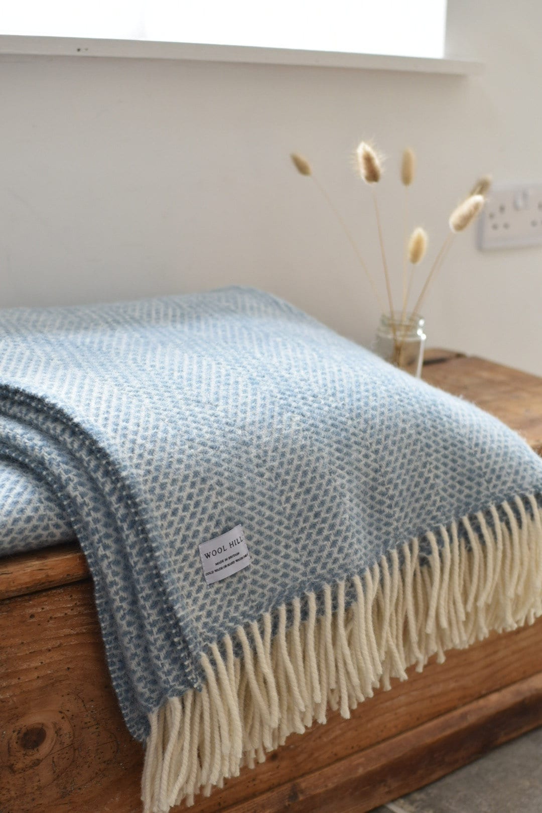 Petrol Blue Large Pure New Wool Throw Pink British Blanket Made in the ...