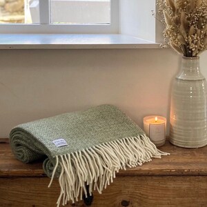 Green and Cream Pure New Wool Throw, Sage, Country Made in the UK ...