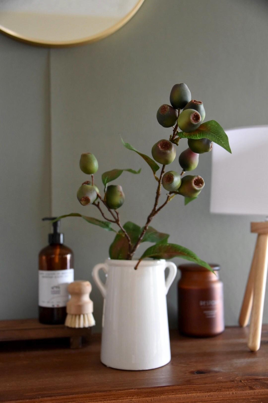 Artificial Gum Nut Spray: Orange, Olive Green, and Black Autumn Foliage ...