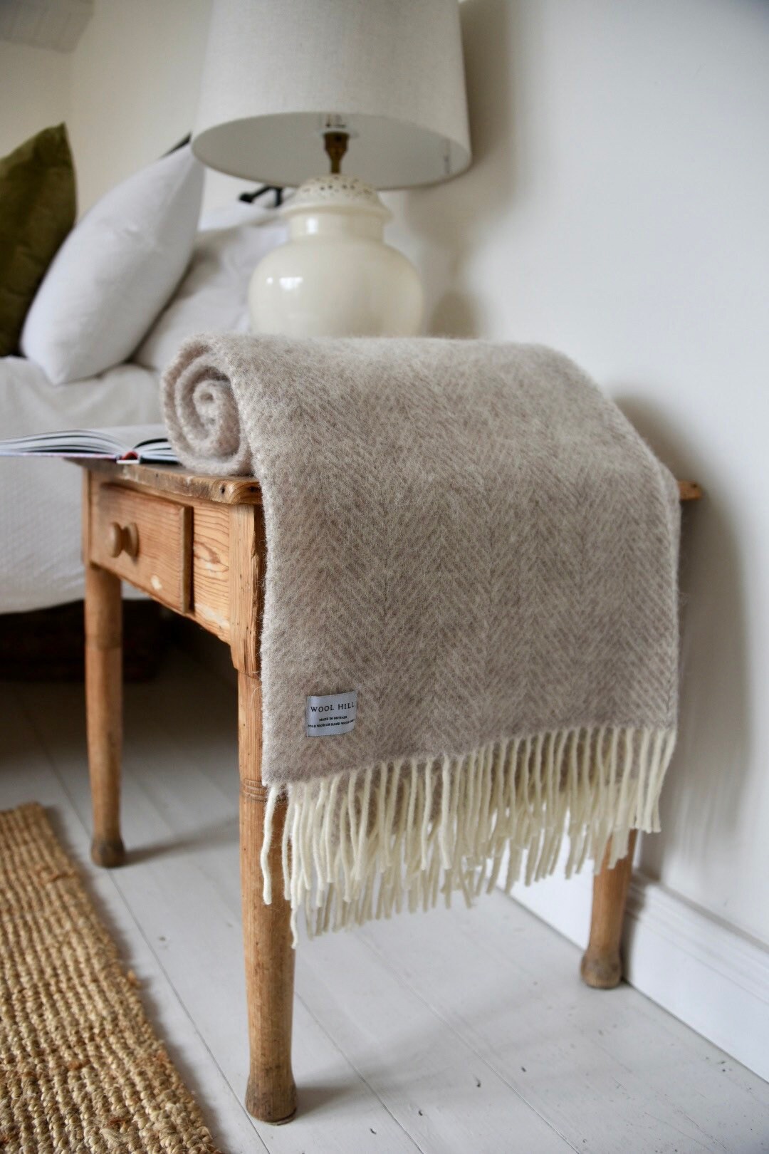 Pure New Wool Stone Throw Gift Set Beige Cream Throw, British Blanket ...