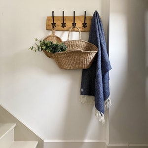 Olive Green Fishbone Pure New Wool Throw Navy British Blanket Made in ...