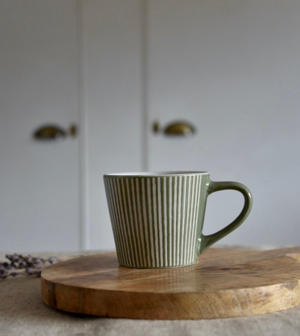 Olive Green Ribbed Ceramic Mug | Unique | Gift | New Home | Kitchen ...