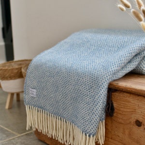 Petrol Blue Large Pure New Wool Throw Pink British Blanket Made in the ...