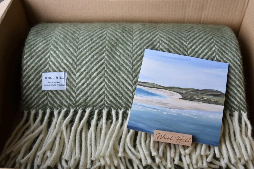 Olive Green Throw Gift Set | Emerald Coast Gift Box Fishbone Pure New ...