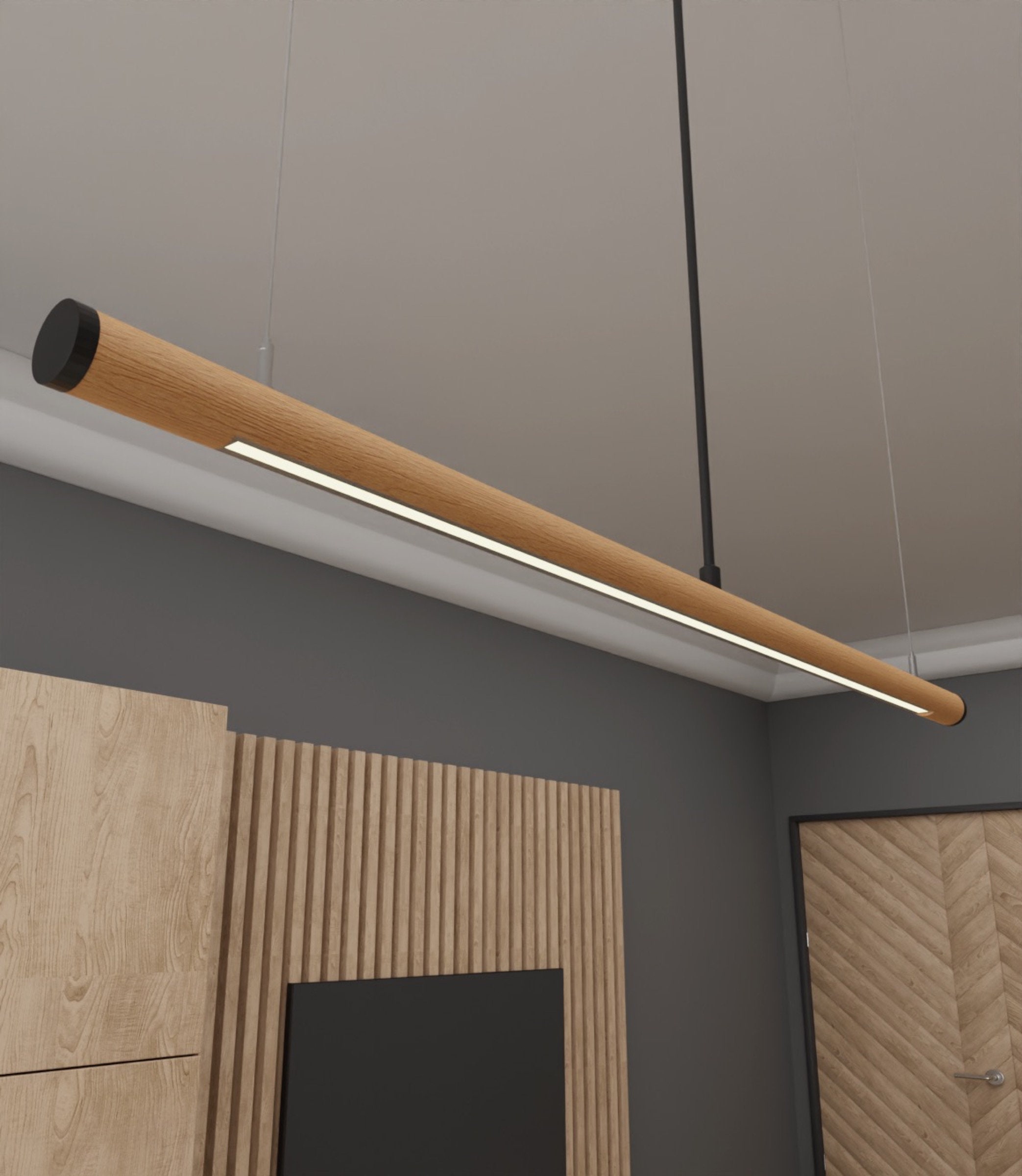 Wooden LED Linear Pendant Light, Wood Chandelier, Hanging Lamp - Etsy