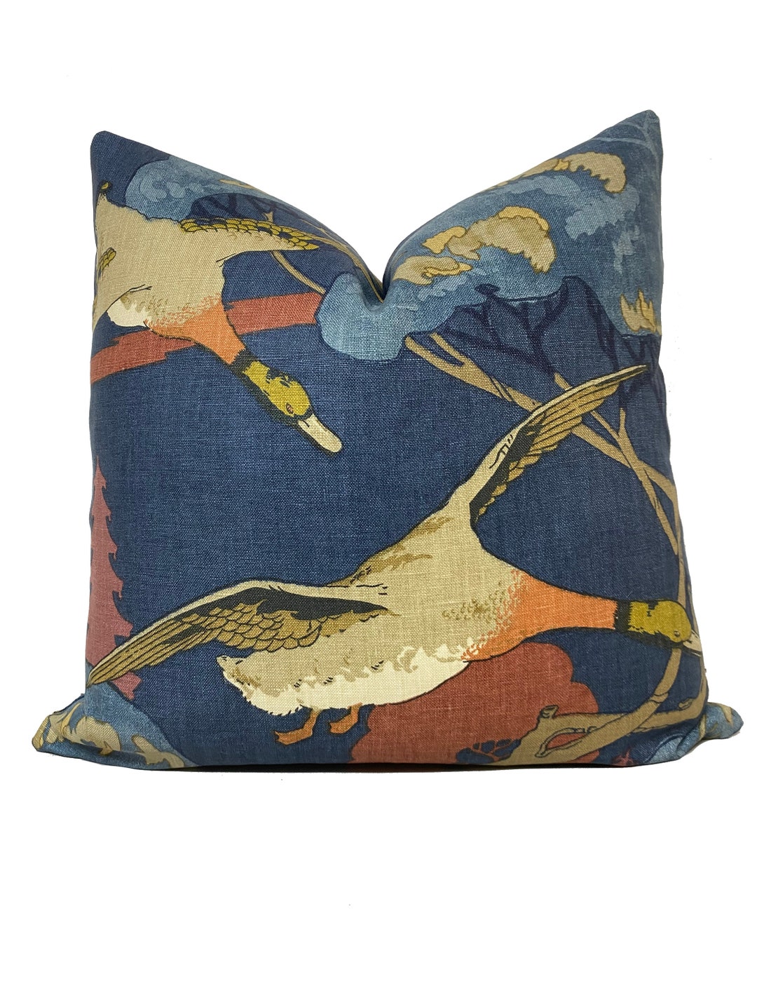 Mulberry Flying Ducks Red/blue Linen Double Sided Pillow Cover Cushion ...