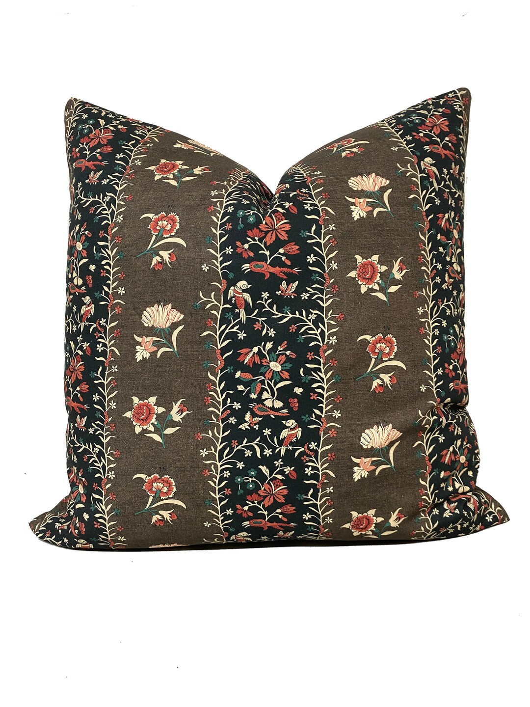 Lisa Fine Calico Floral Stripe Coco Charcoal Cushion Cover Pillow Cover ...