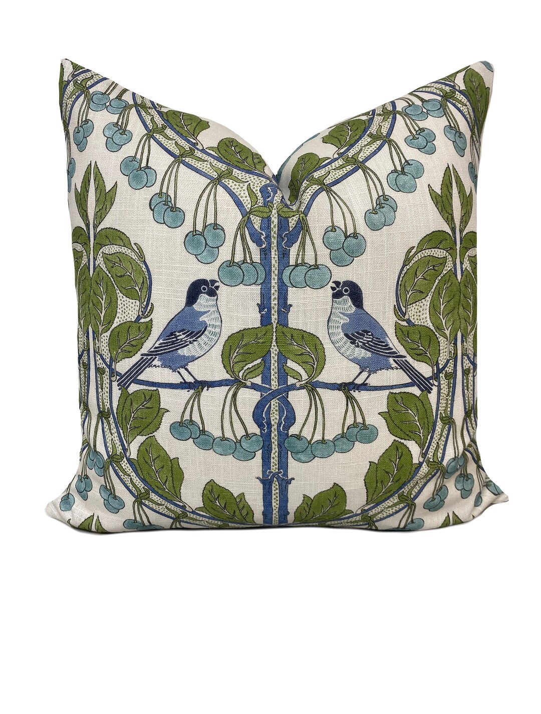 G.P & J Baker Birds and Cherries Blue and Green Double Sided Cushion ...