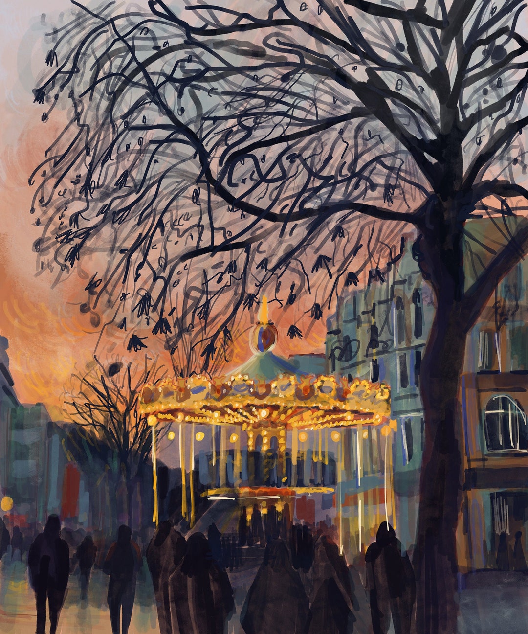 Carousel Sunset A5/A4 Art Print - Etsy