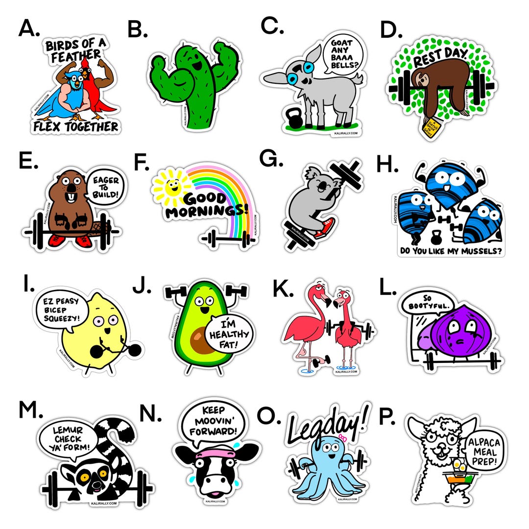 Weight Lifting Sticker Pack Funny Fitness Vinyl Decals for Gym Lovers ...