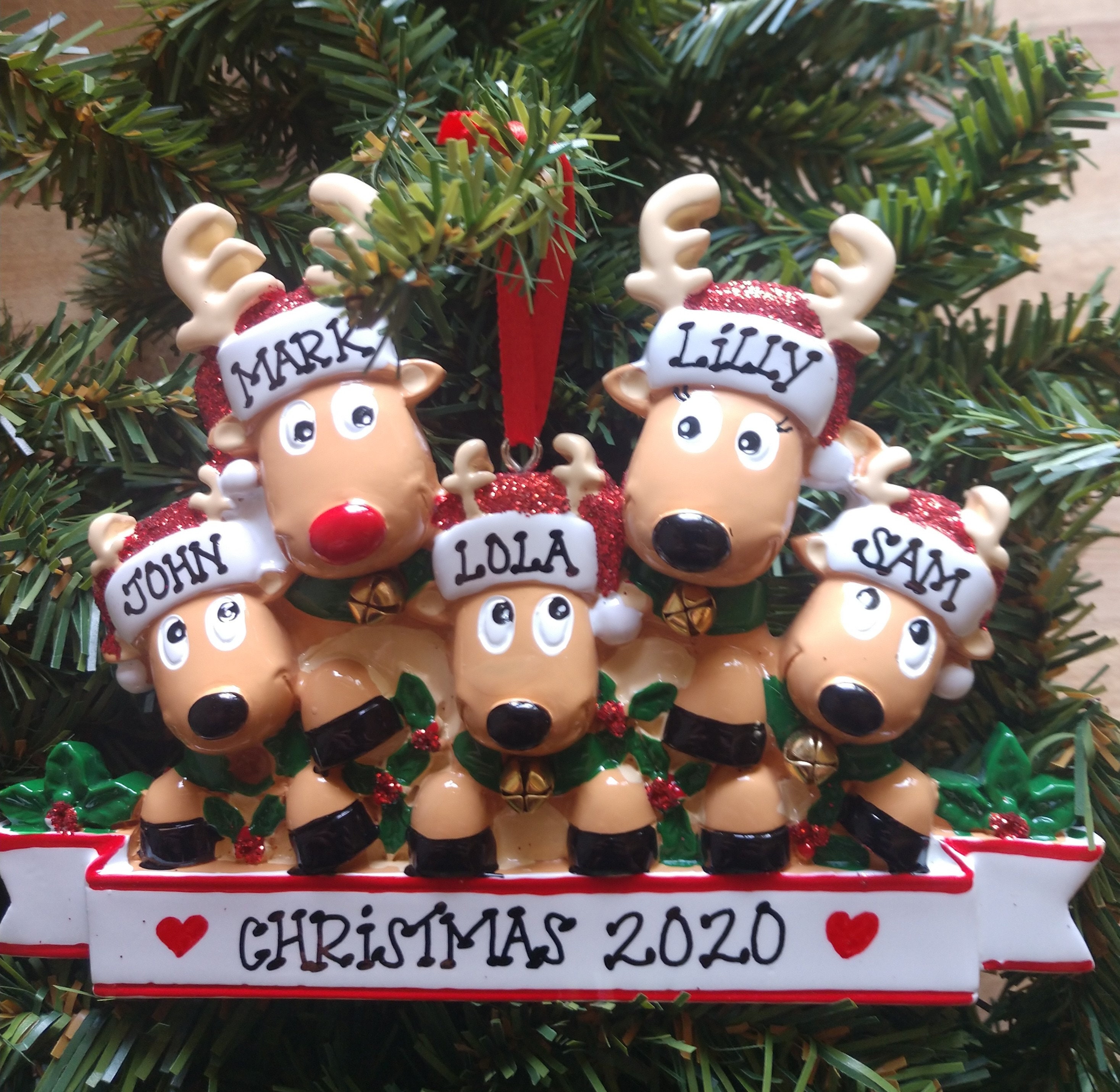 Personalized Reindeer Family of Five Ornament | Etsy