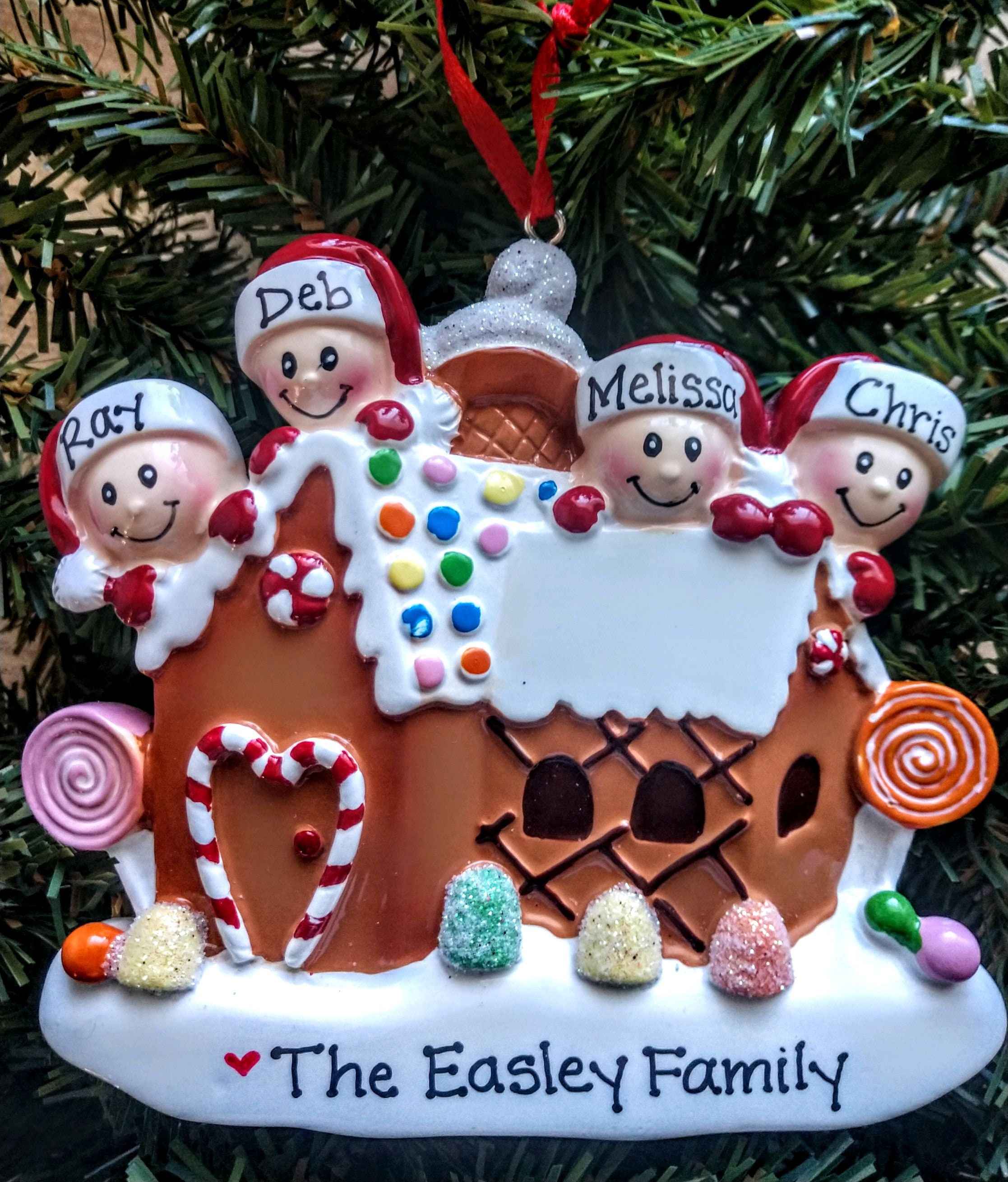 Personalized Gingerbread Family of 4 Ornament | Etsy