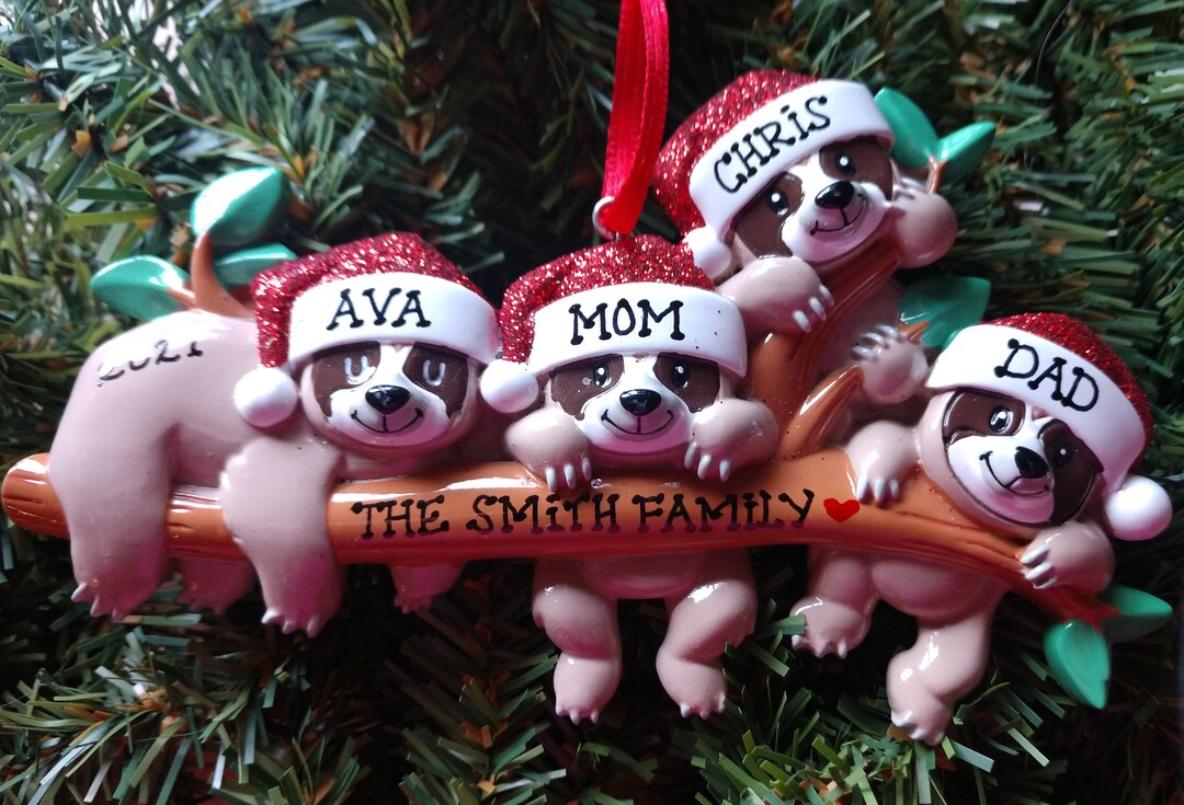 Personalized Sloth Family of 4 Ornament - Etsy