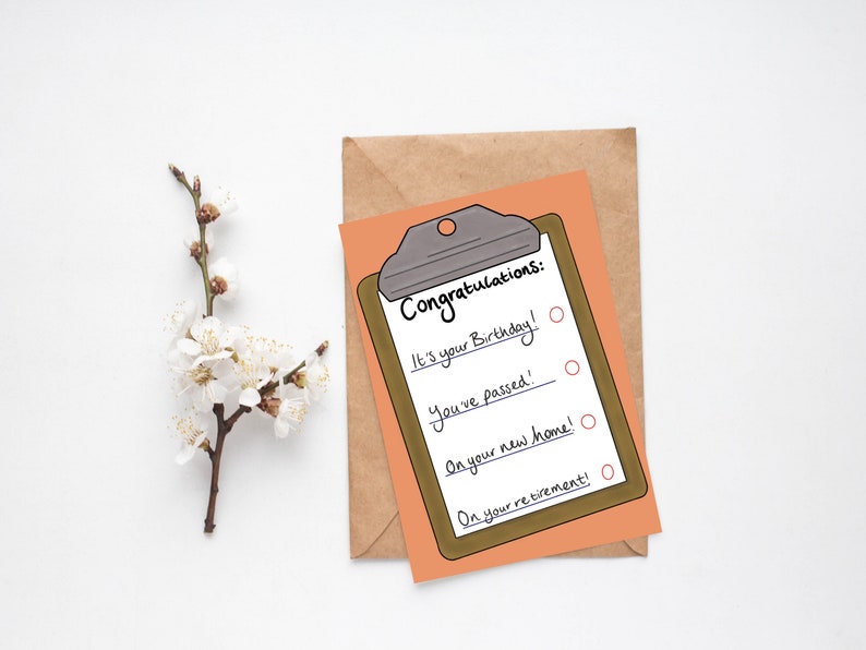 Congratulations Check List Clipboard Card A5 or A6 - Etsy
