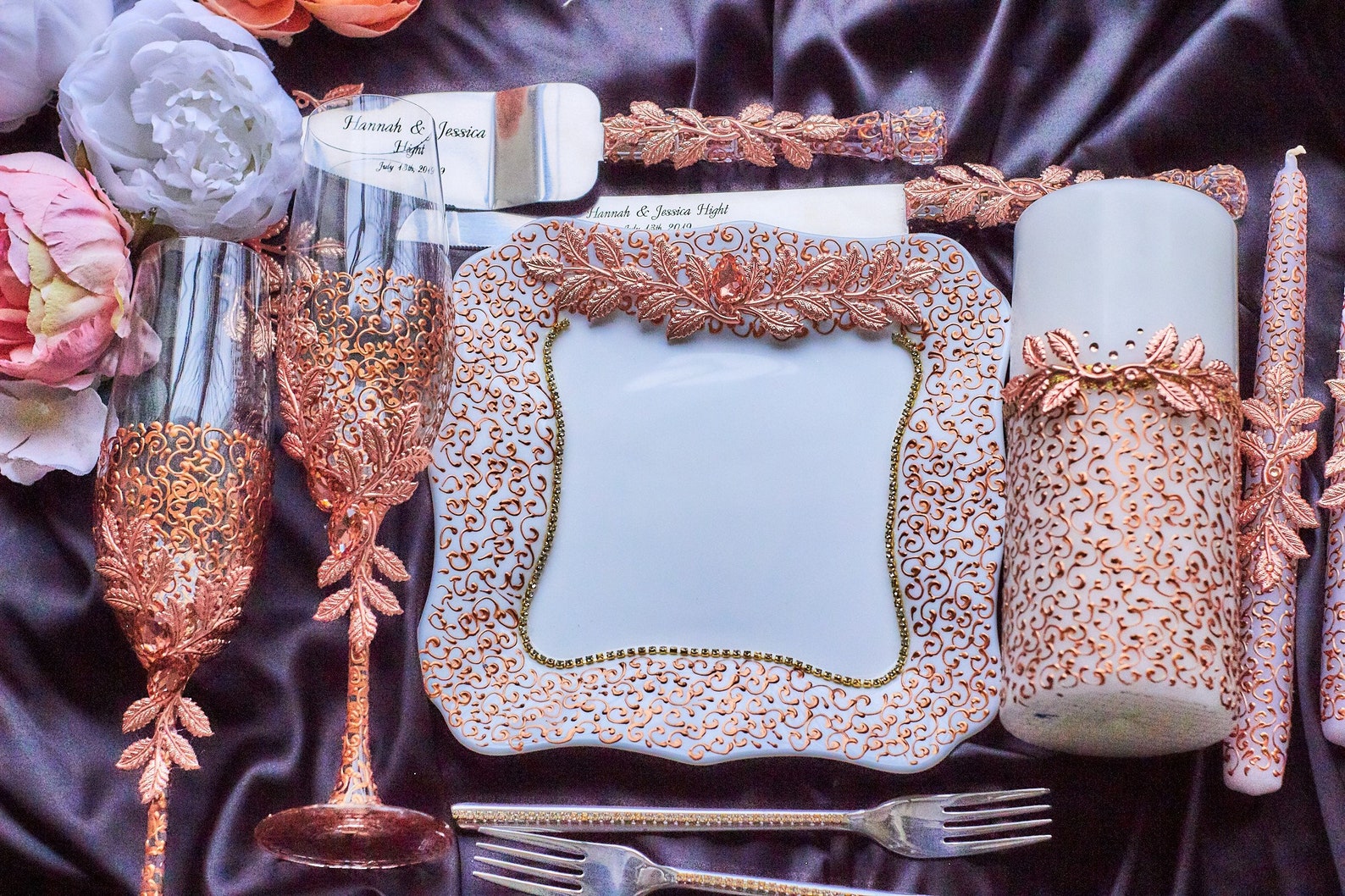 Rose Gold Wedding Cake Server Set Wedding Cake Cutting Set - Etsy