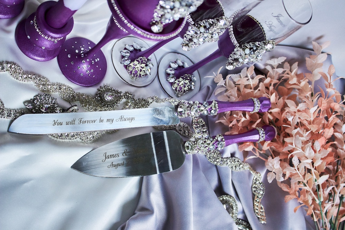 Violet Wedding Flutes Purple Wedding Glasses Champagne Flutes | Etsy