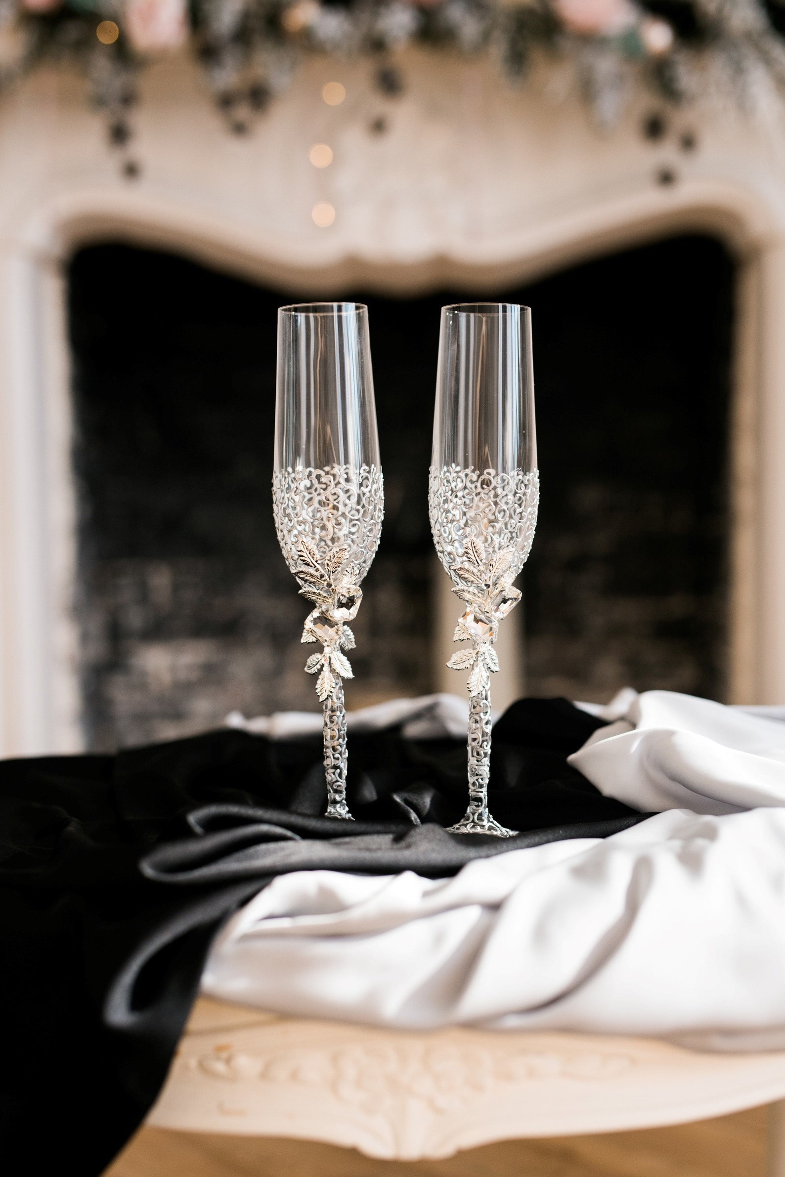 Silver Wedding Glasses and Cake Cutting Set Personalized - Etsy