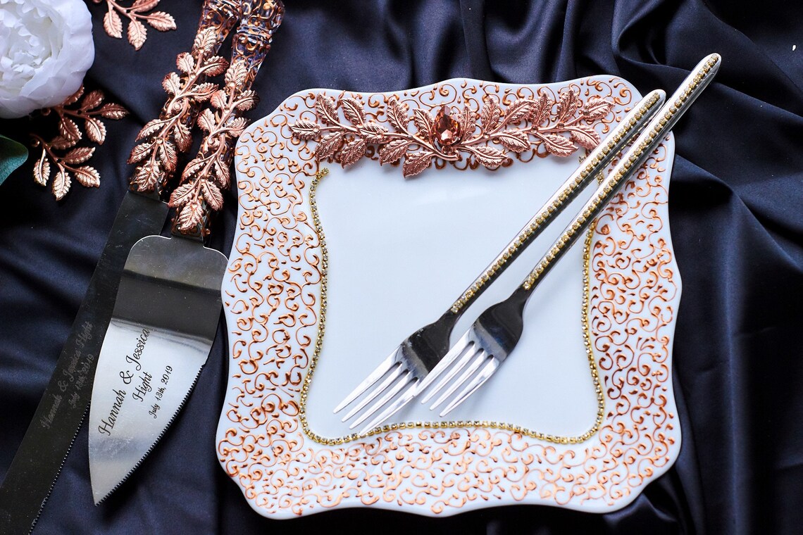 Rose Gold Wedding Cake Server Set Wedding Cake Cutting Set - Etsy