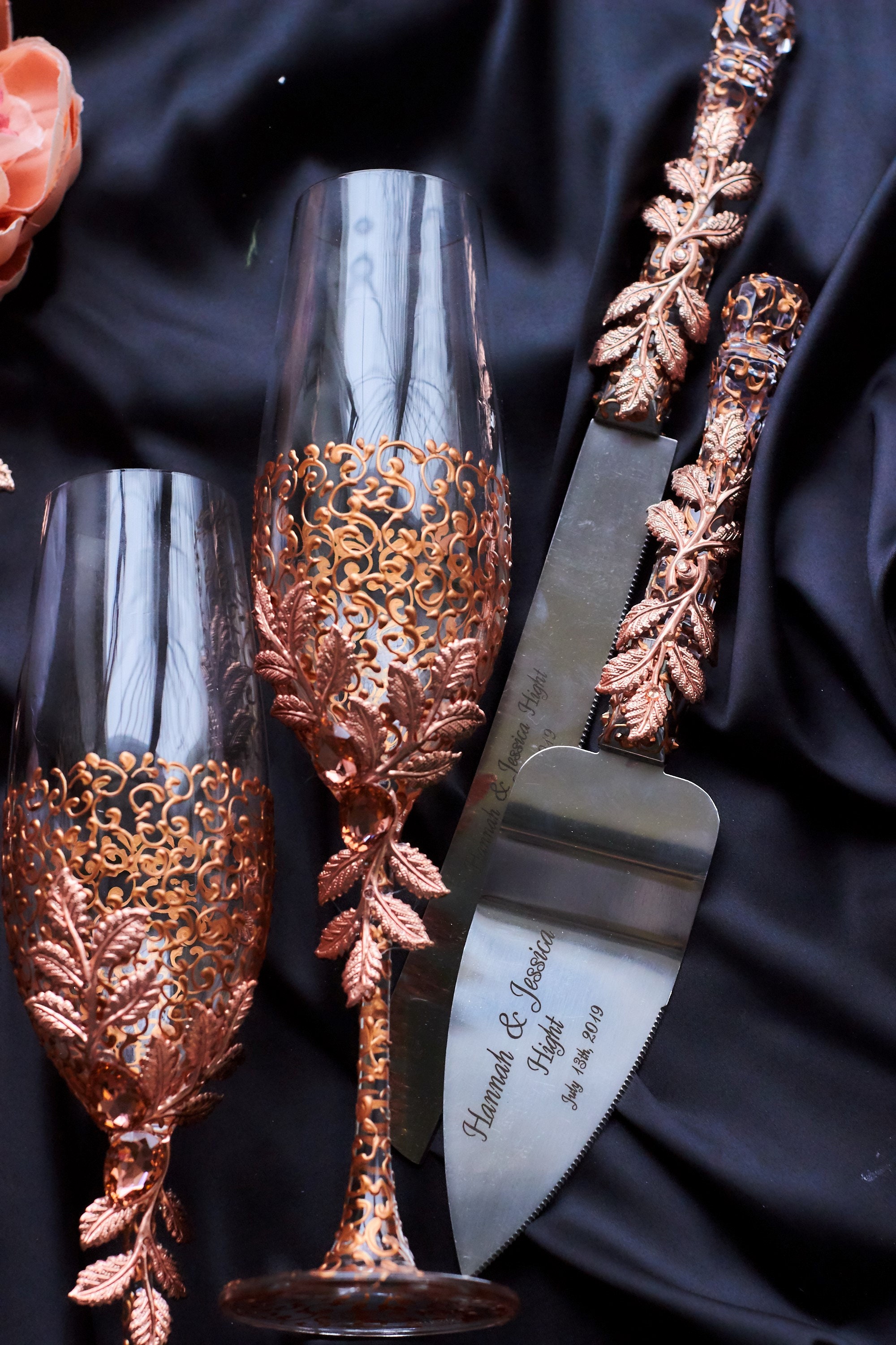 Rose Gold Wedding Cake Server Set Wedding Cake Cutting Set - Etsy