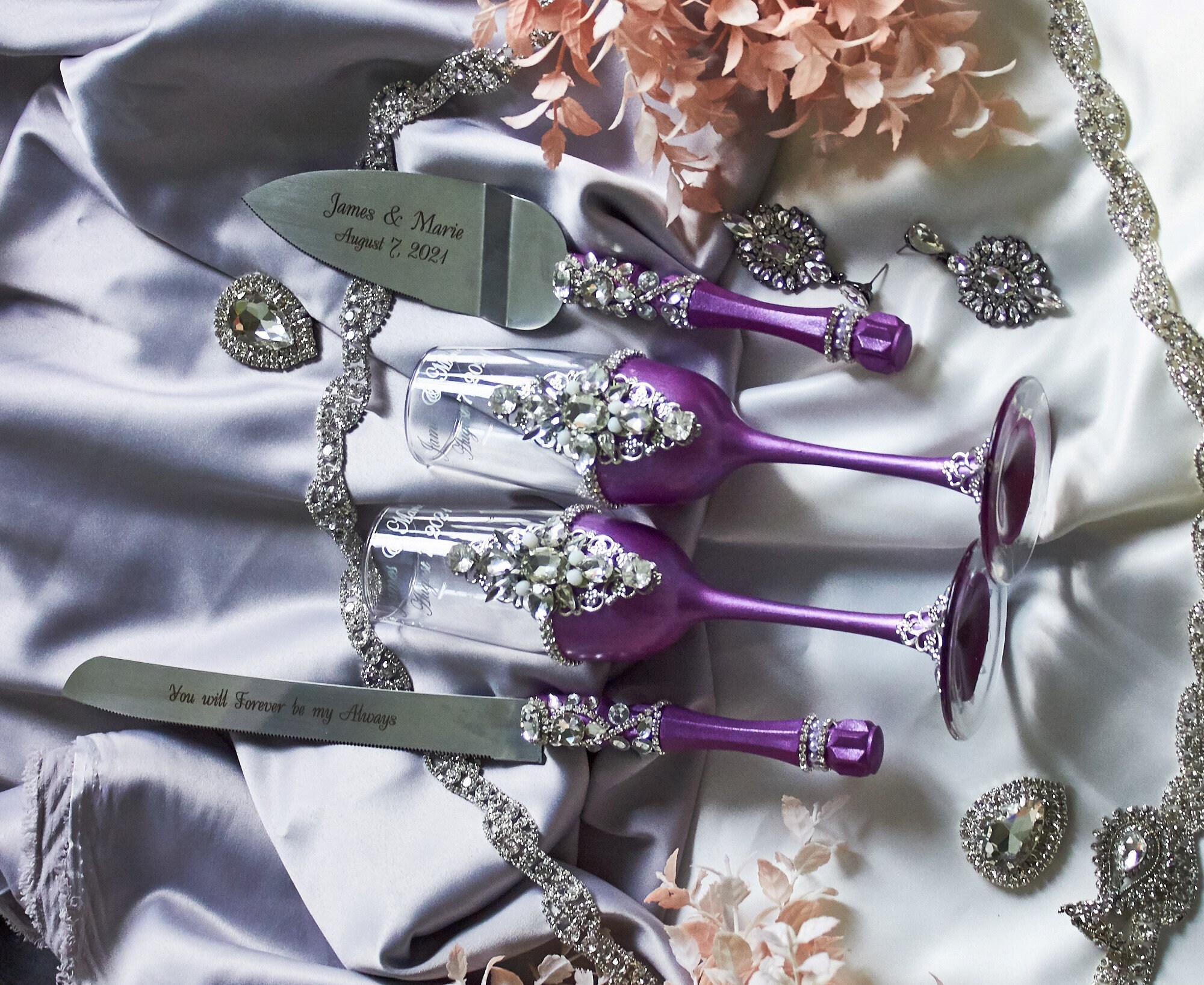 Violet Wedding Flutes Purple Wedding Glasses Champagne Flutes | Etsy