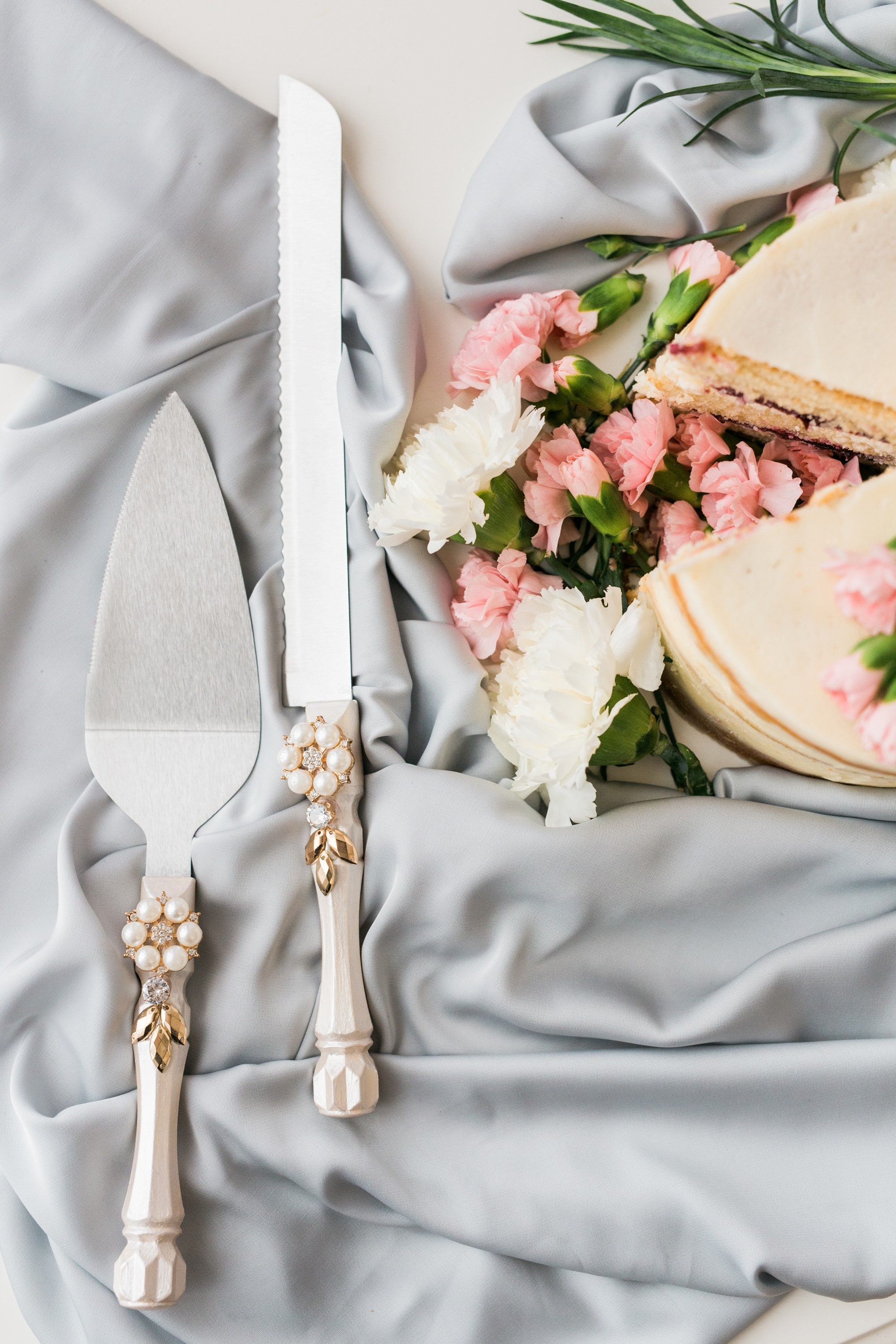 Wedding Cake Server Set Ivory Gold Cake Server and Knife | Etsy