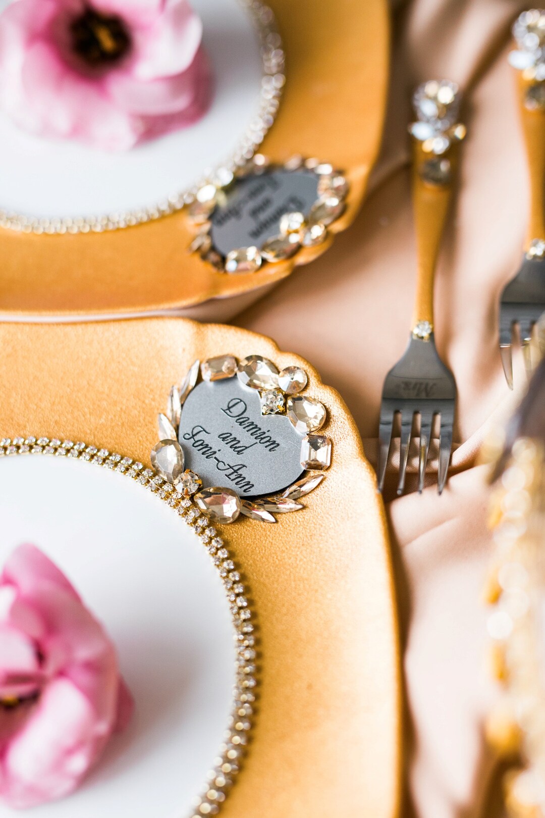 Personalized Wedding Cake Plate With Forks Gold Wedding Cake Server Set ...