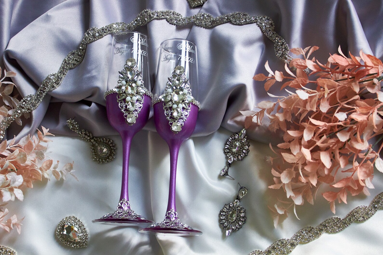 Violet Wedding Flutes Purple Wedding Glasses Champagne Flutes | Etsy