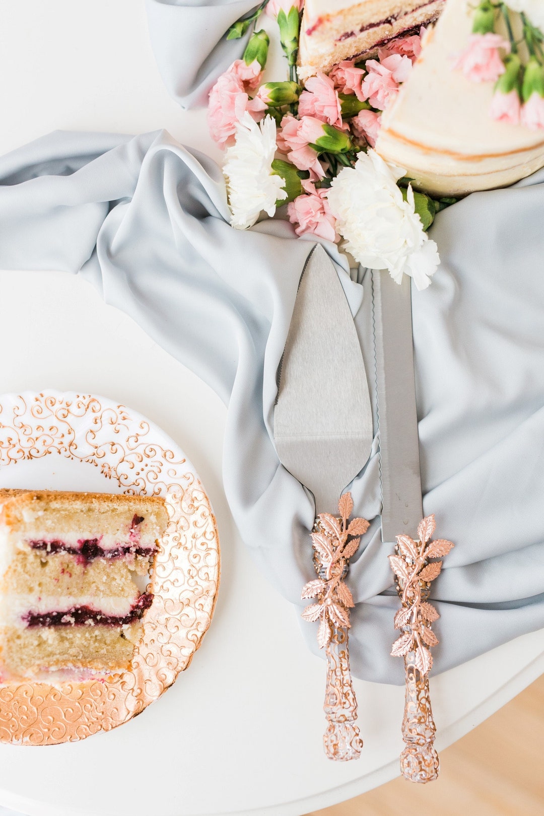 Rose Gold Wedding Cake Server Set, Personalized Wedding Cake Server ...