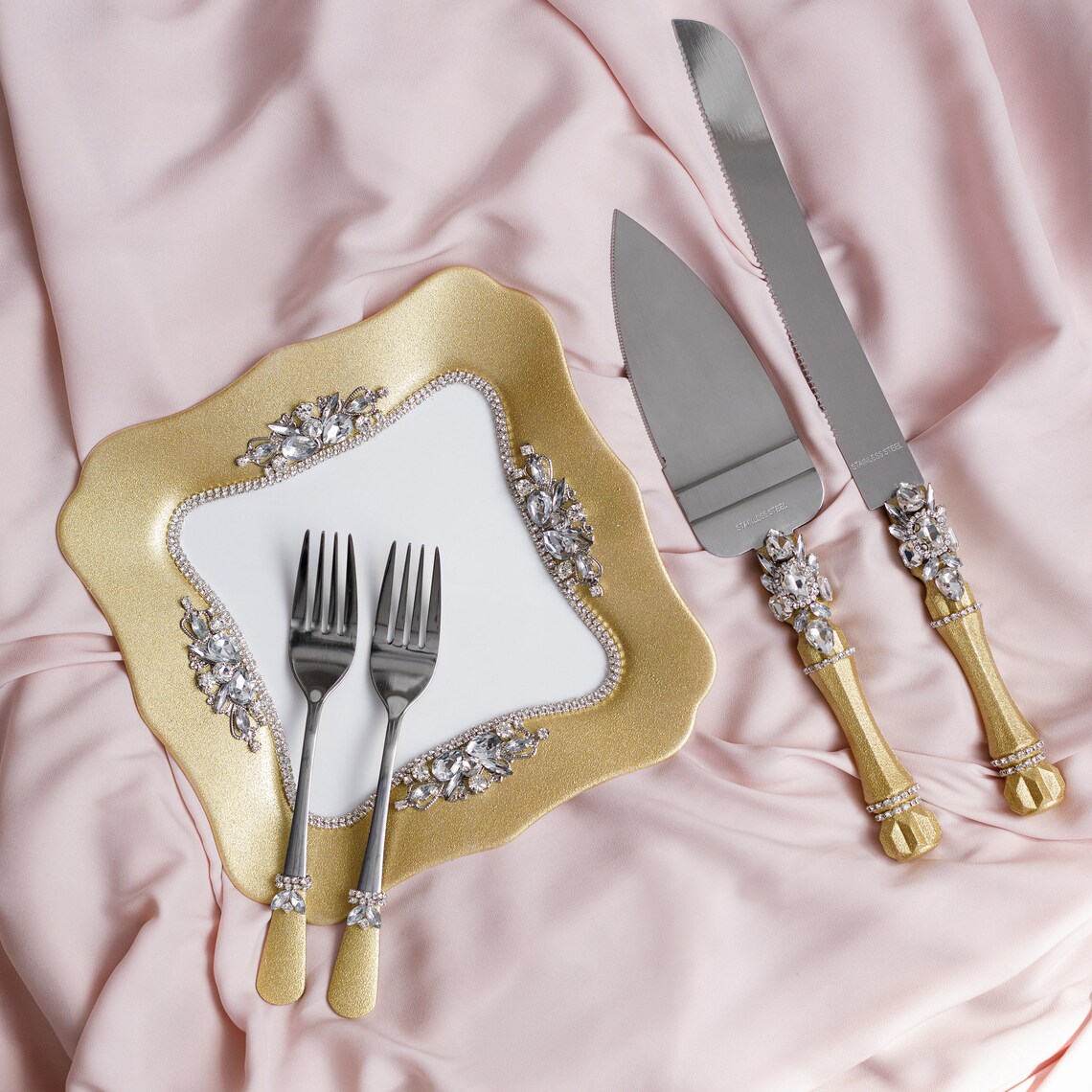 Gold Wedding Cake Server Set Gold and White Gatsby Style | Etsy