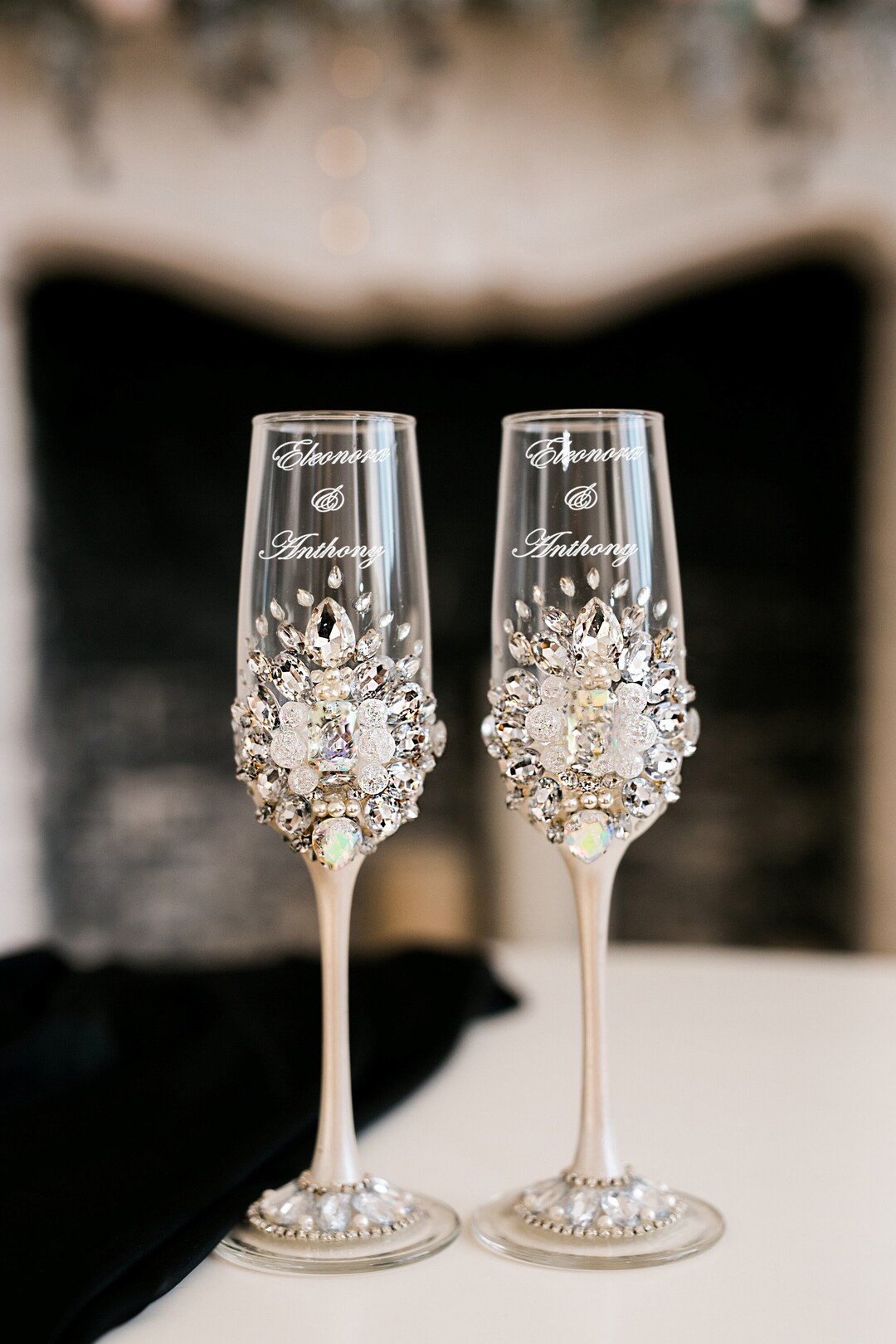 Silver Wedding Glasses, Wedding Flutes, Cake Server Set, Personalized ...