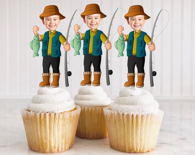 Fishing Photo Cupcake Toppers, Digital File Fisherman, Camping ...