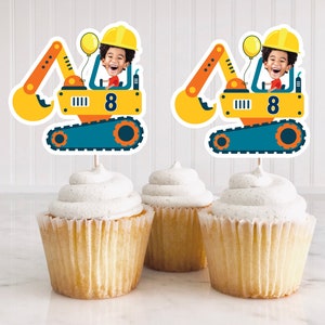 Excavator Photo Cupcake Topper, Backhoe Cupcake Topper, Boy Birthday ...