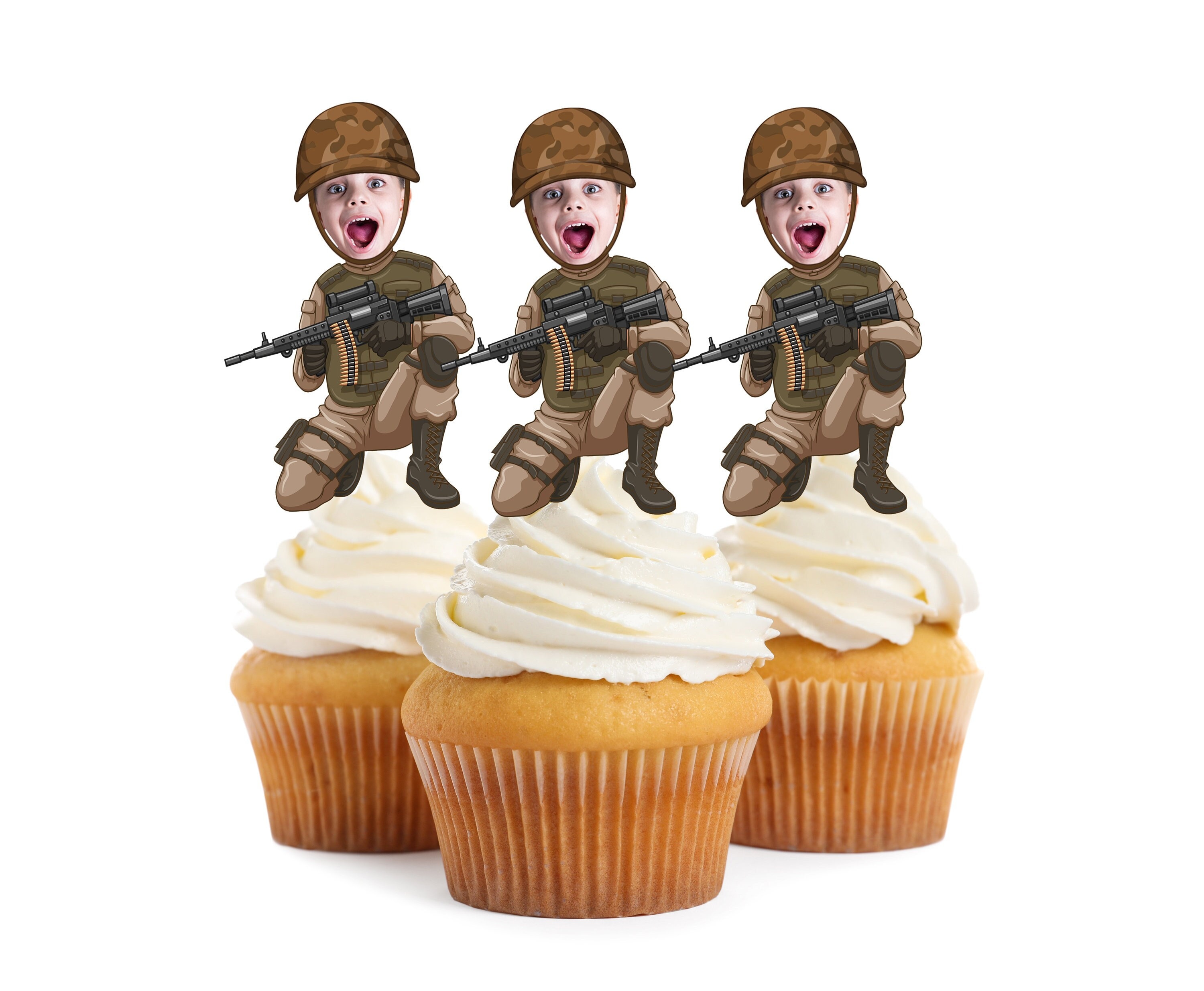 Military Face Cupcake Topper Printable, Army Cupcake Topper, Soldier ...