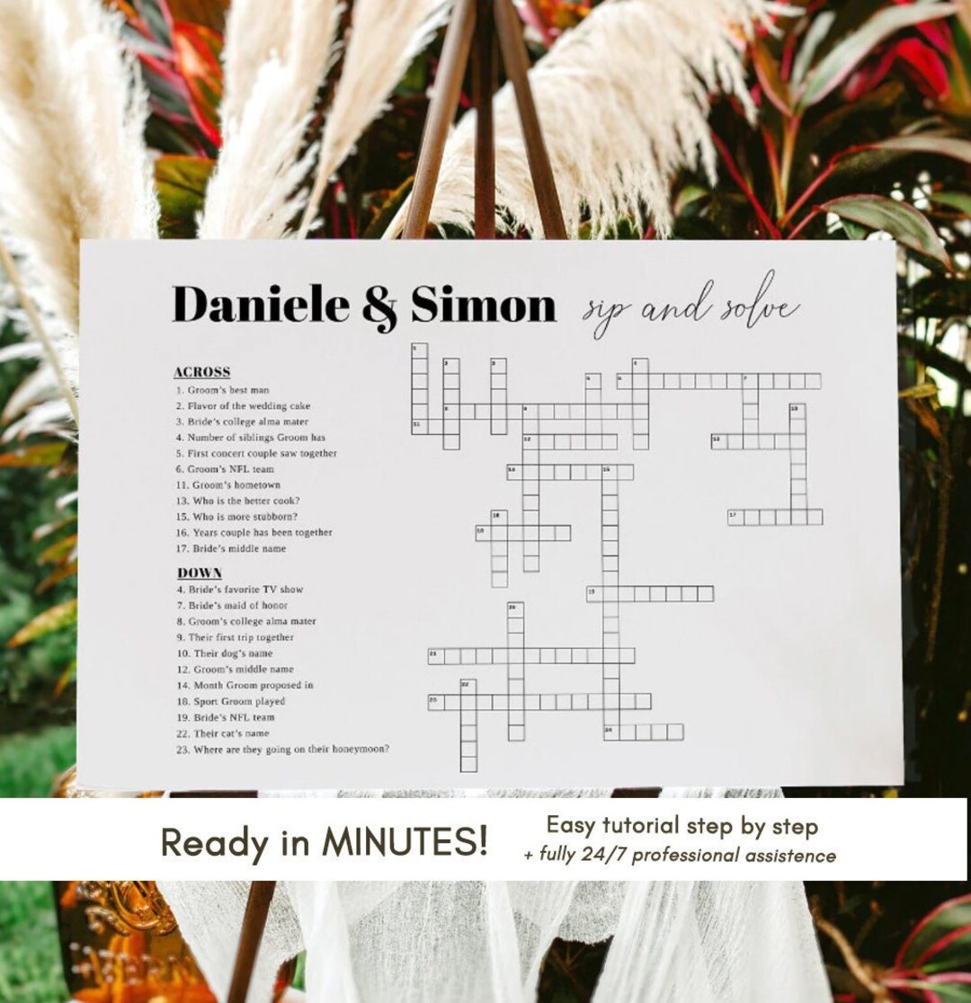 Modern Wedding Crossword Puzzle Game for Reception, Wedding Puzzle Ice ...