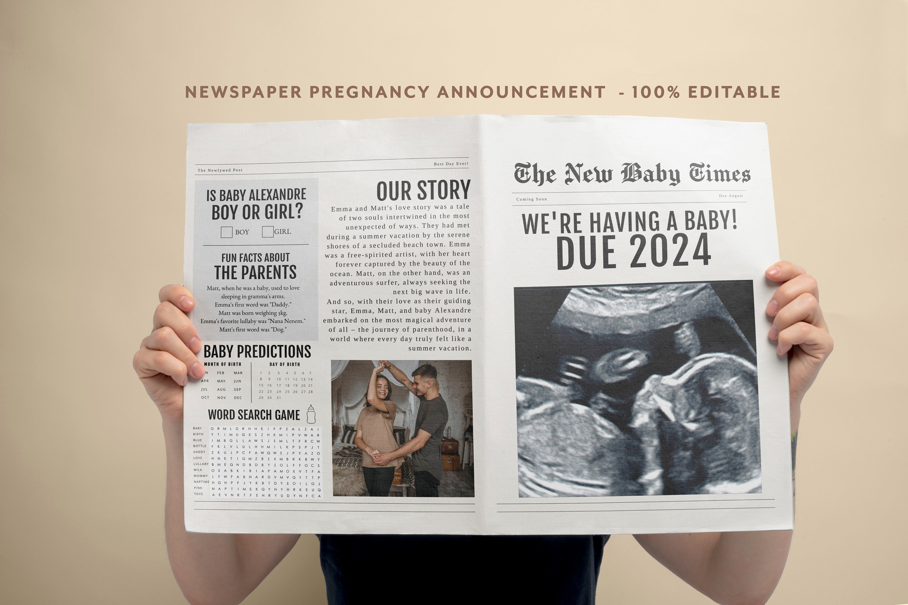 Extra! Extra! We're Having a Baby!, Pregnancy Announcement Newspaper ...