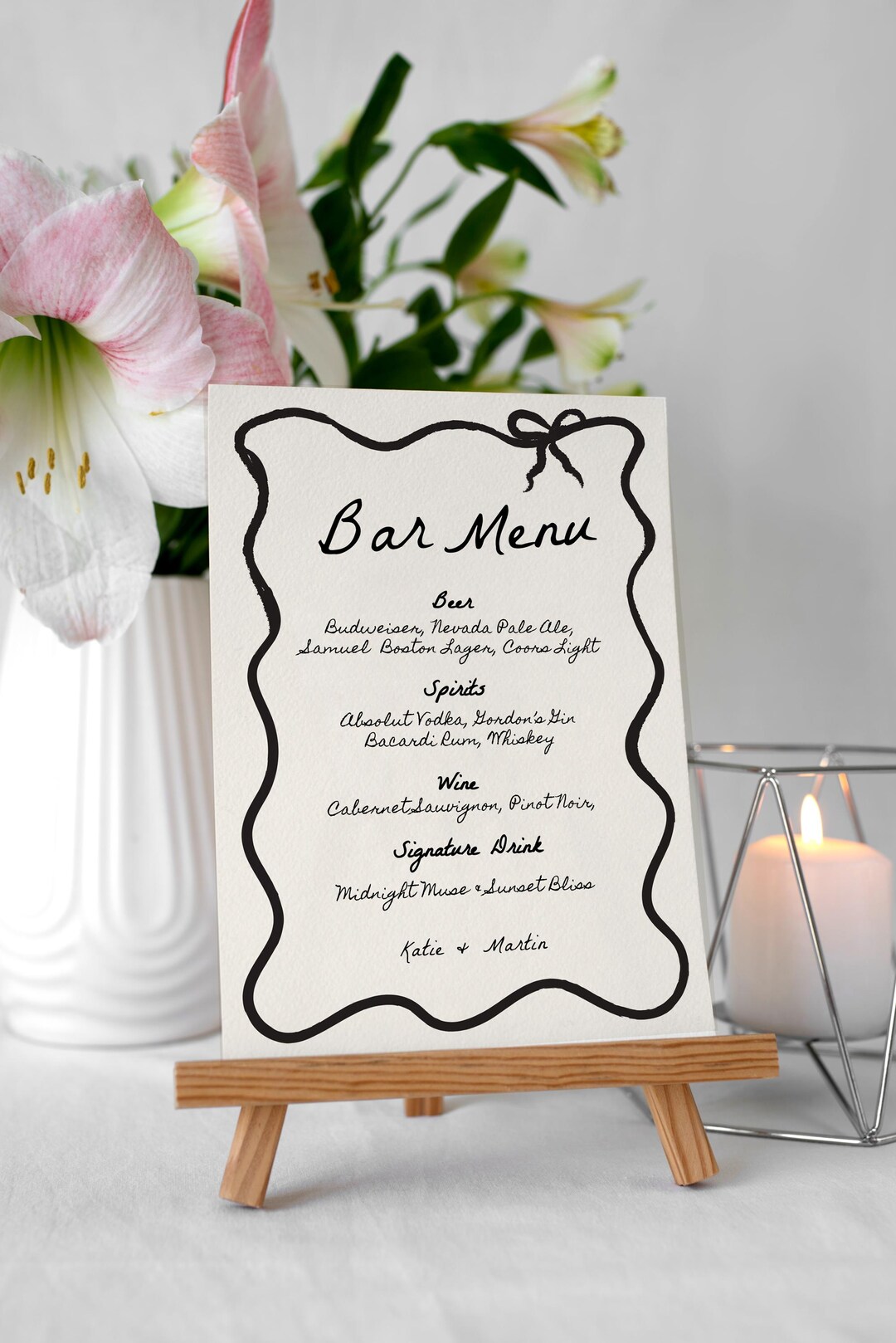 Handwritten Bar Menu Sign Template, Illustrated Wedding Drink Menu ...