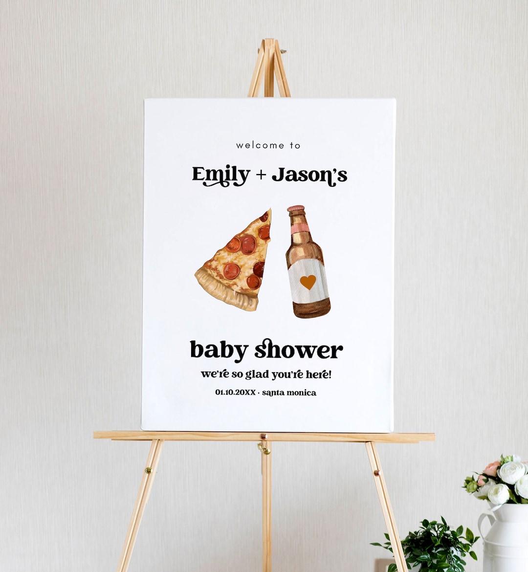 Pizza and Brews Baby Shower Welcome Sign, Slice Slice Baby Shower ...