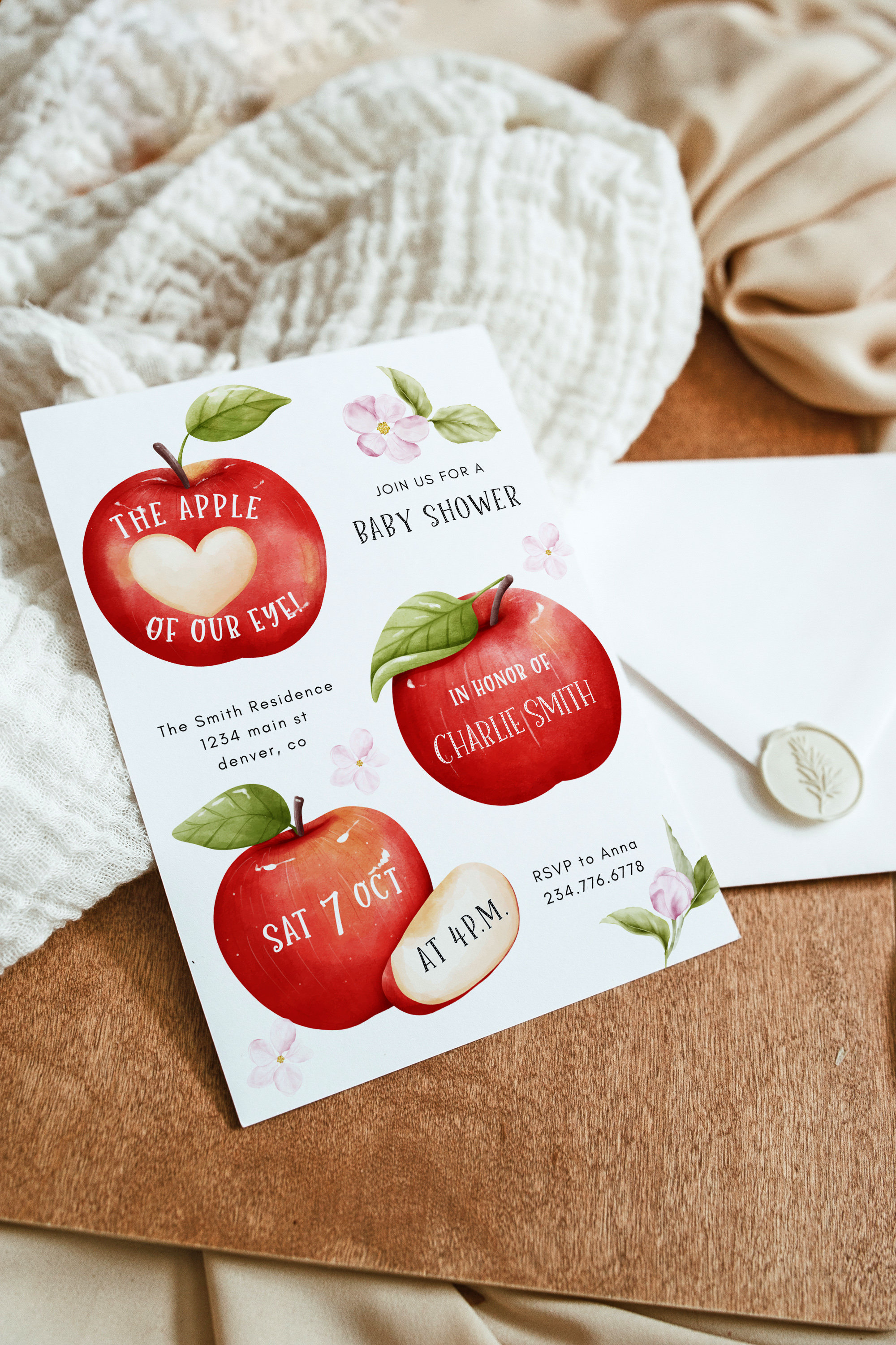Apple Baby Shower Invitation Template Apple of Our Eye Baby - Etsy