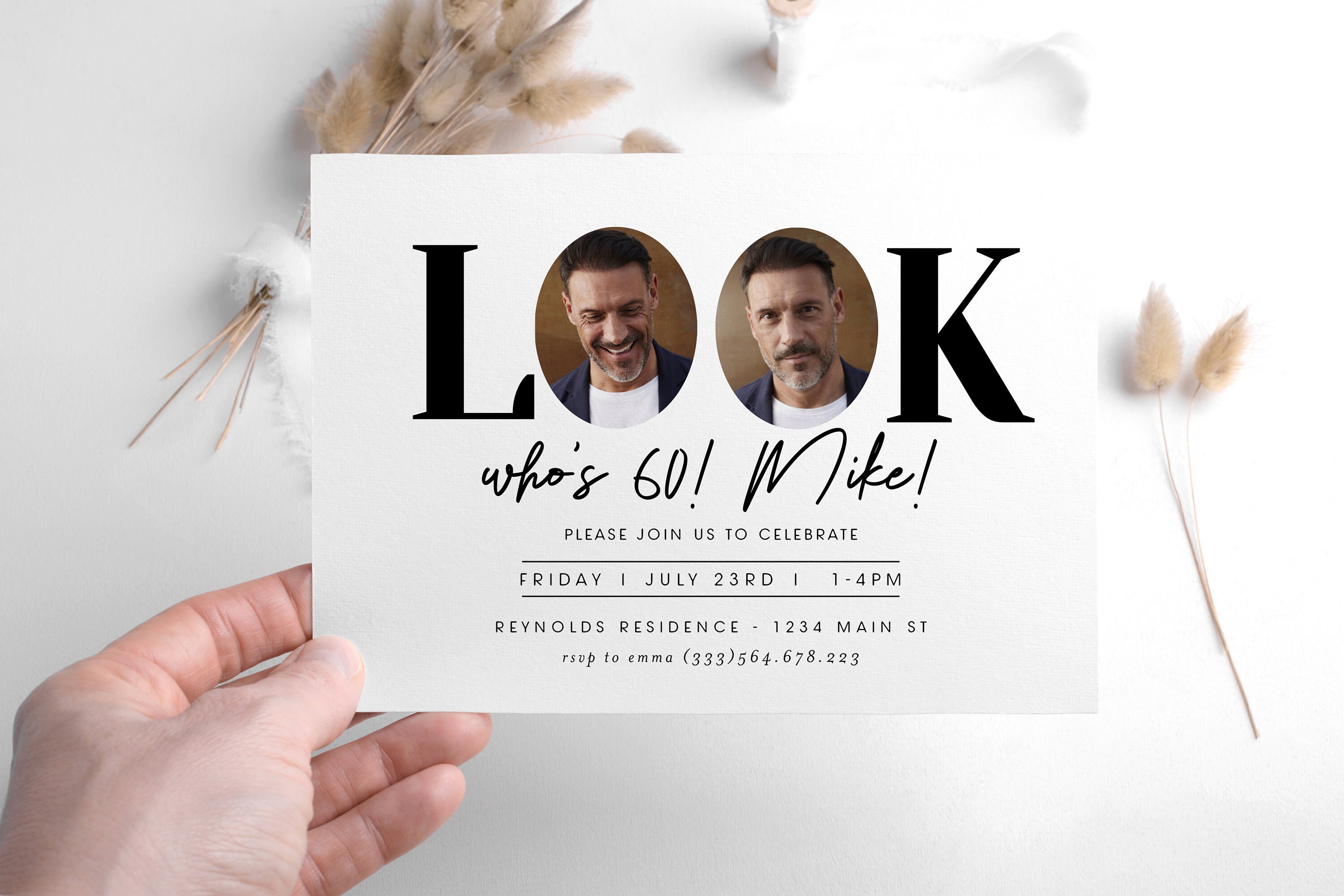 Look Who's 60, 60th Birthday Invitation With Photo, Modern 60th ...