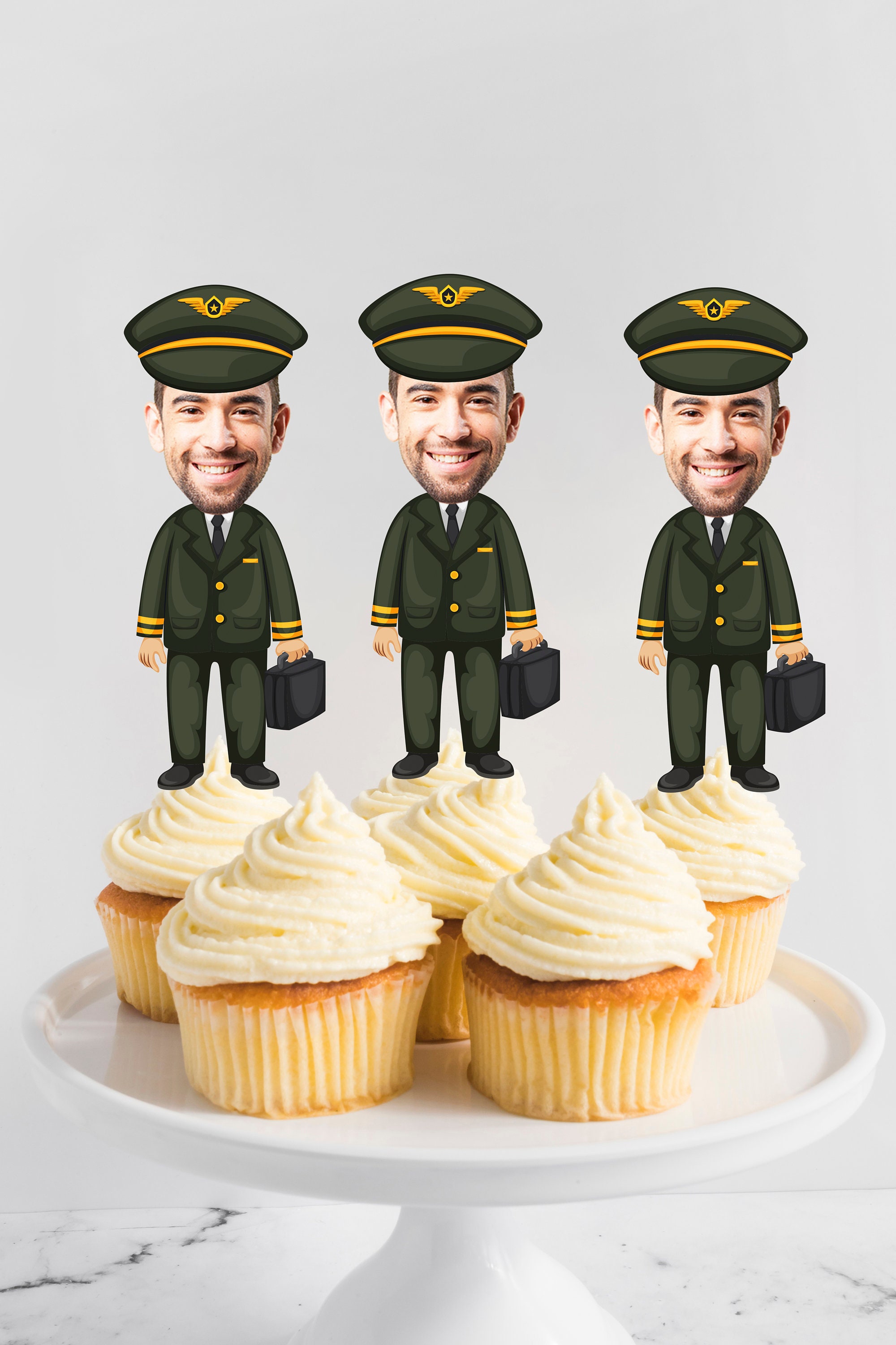Airplane Pilot Cupcake Topper Printable, Airplane Pilot Party Decor ...