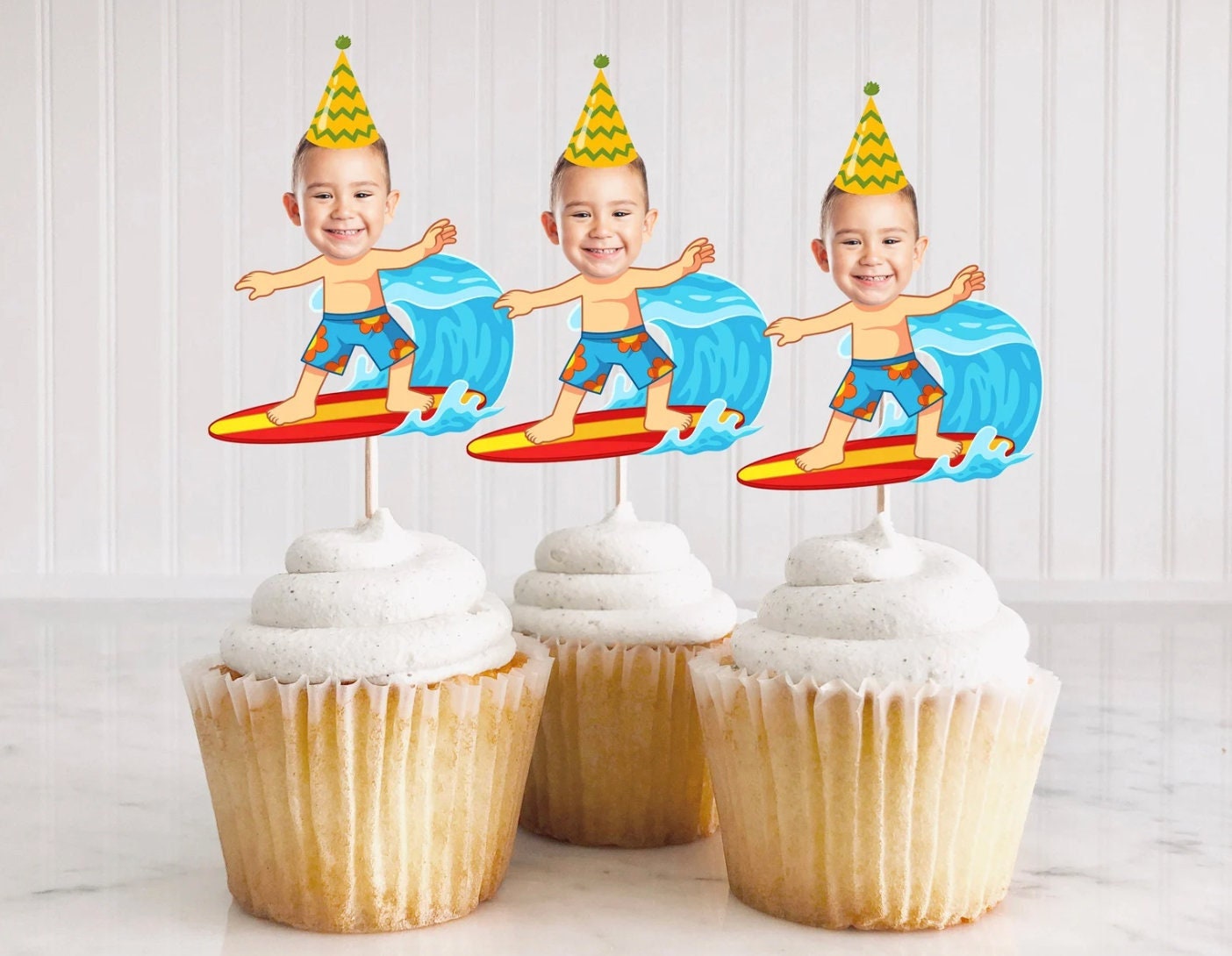 Surf Birthday Cupcake Topper, the Big One Surf Cupcake Toppers, Big One ...