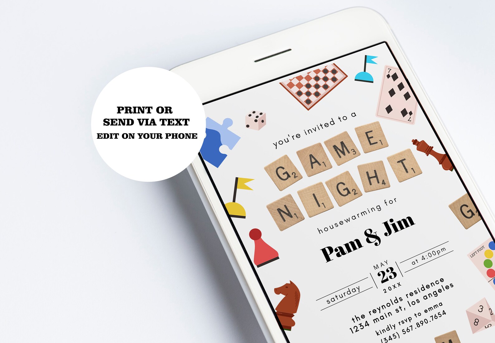 Game Night Party Invitation Template, Game Night Invite Text, Modern ...