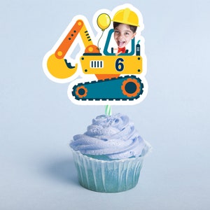 Excavator Photo Cupcake Topper, Backhoe Cupcake Topper, Boy Birthday ...