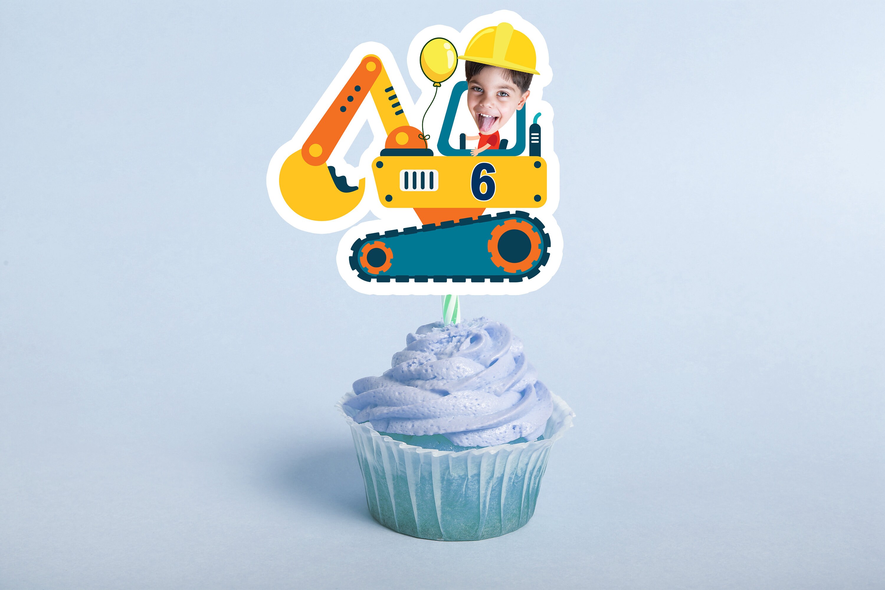 Excavator Photo Cupcake Topper, Backhoe Cupcake Topper, Boy Birthday ...