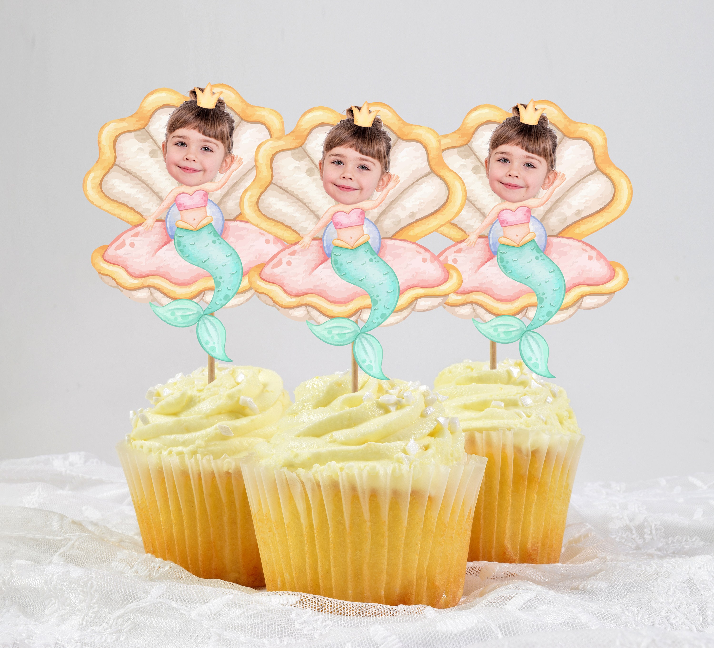 Watercolor Mermaid Cupcake Topper Printable, Cute Mermaid Birthday Cake ...